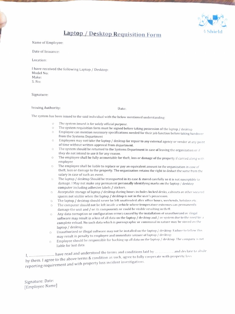 Laptop Desktop Requisition Form: Signature | PDF | Laptop | Desktop ...
