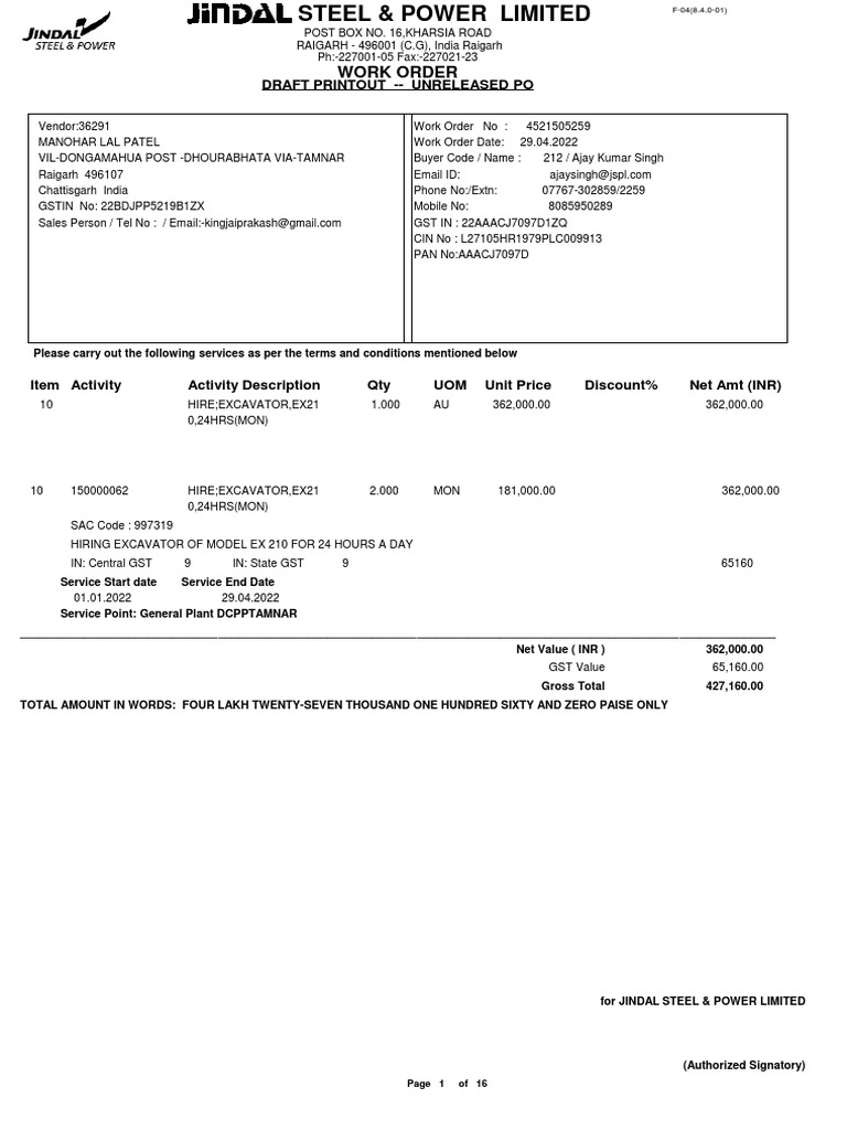 Work Order: Draft Printout - Unreleased Po | Descargar gratis PDF ...