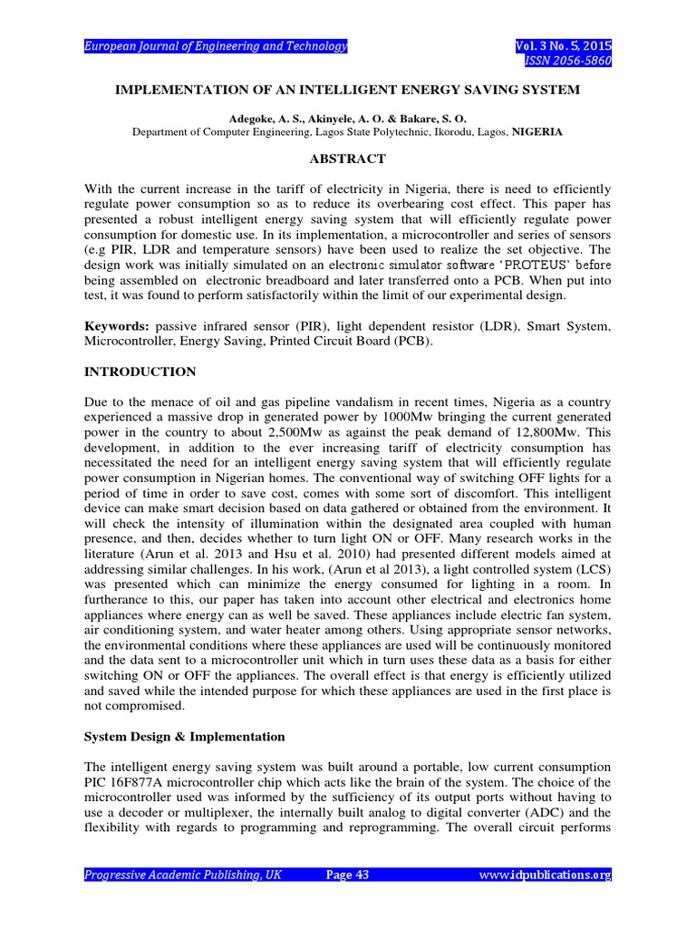 Implementation of An Intelligent Energy Saving System | Download Free PDF | Microcontroller | Relay