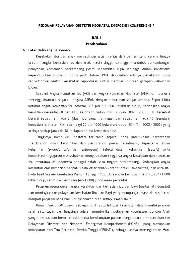 Pedoman Pelayanan Obstetri Neonatal Emergensi Komprehensif | PDF