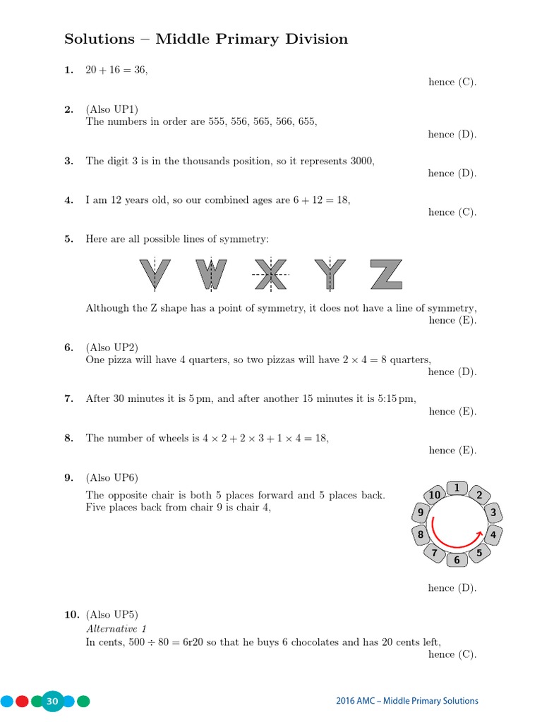 2016 AMC Middle Primary Solutions | PDF | Mathematics
