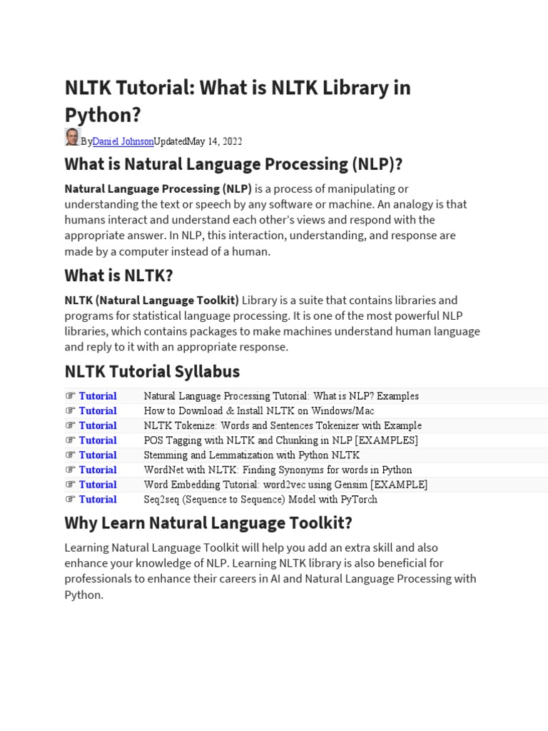 NLTK Tutorial: What Is NLTK Library in Python? | Download Free PDF | Python (Programming ...