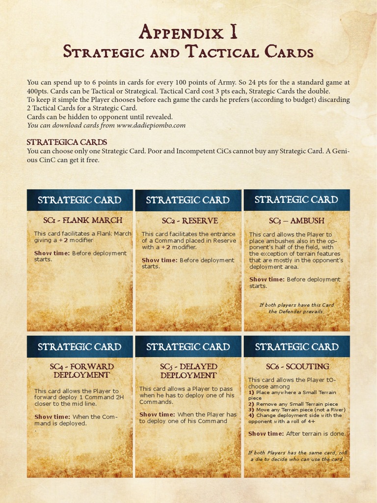 Appendix I: Strategic and Tactical Cards | PDF | Infantry | Artillery