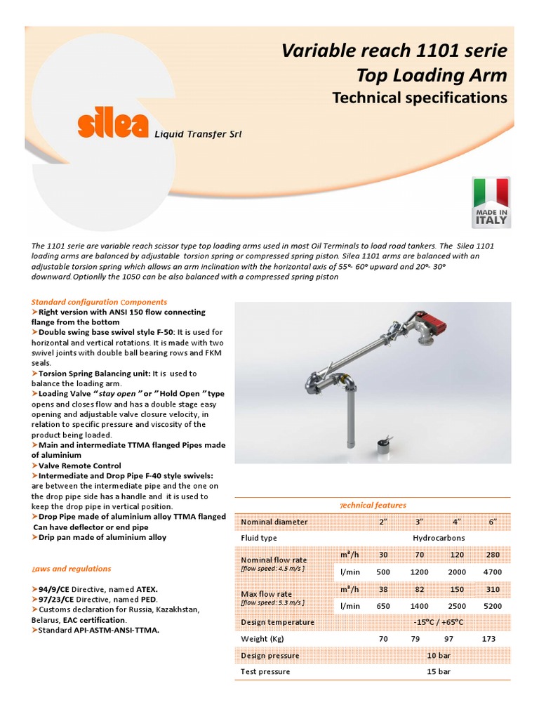 Variable Reach Top Loading Arm Technical Specifications | PDF | Valve ...
