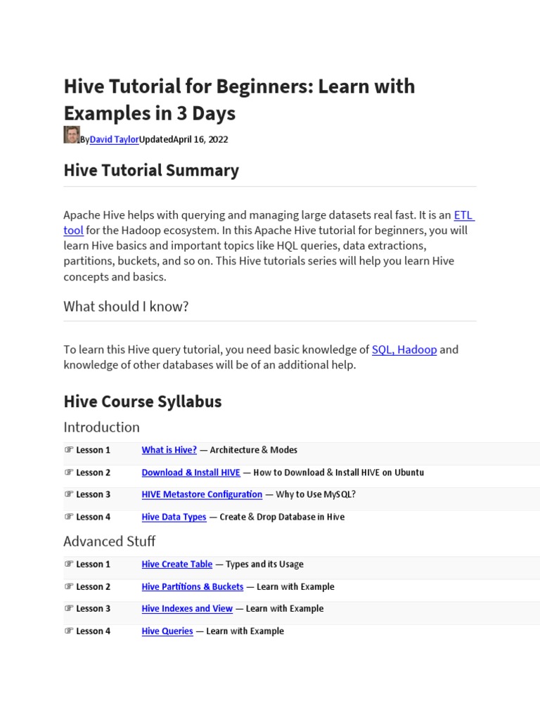 Hive Tutorial For Beginners: Learn With Examples in 3 Days | PDF | Map ...