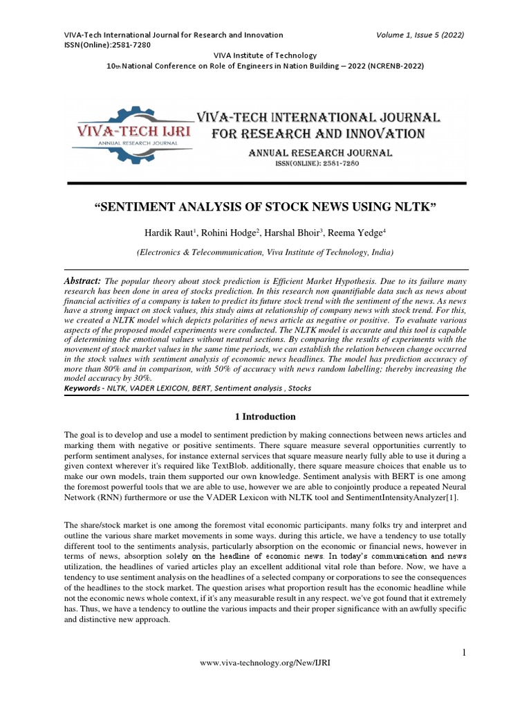 Sentiment Analysis of Stock News Using NLTK | PDF | News | Statistical Classification