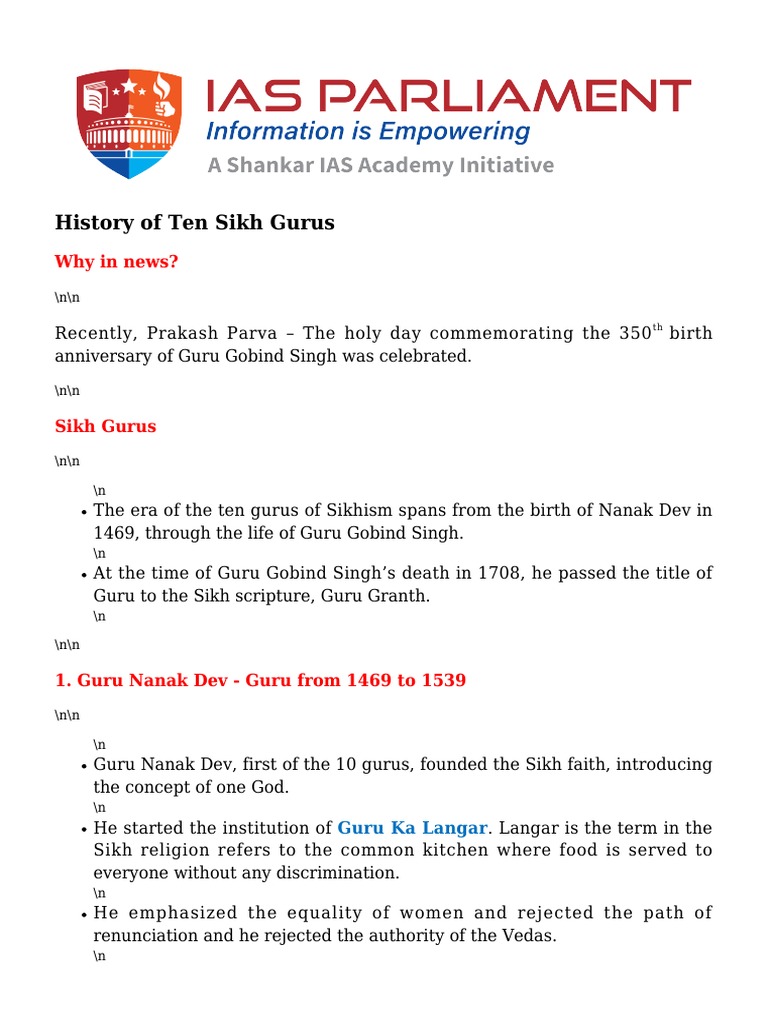 A Comprehensive Overview of the Ten Sikh Gurus and Their Contributions ...