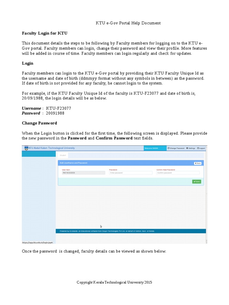 KTU Faculty Login Instructions | PDF