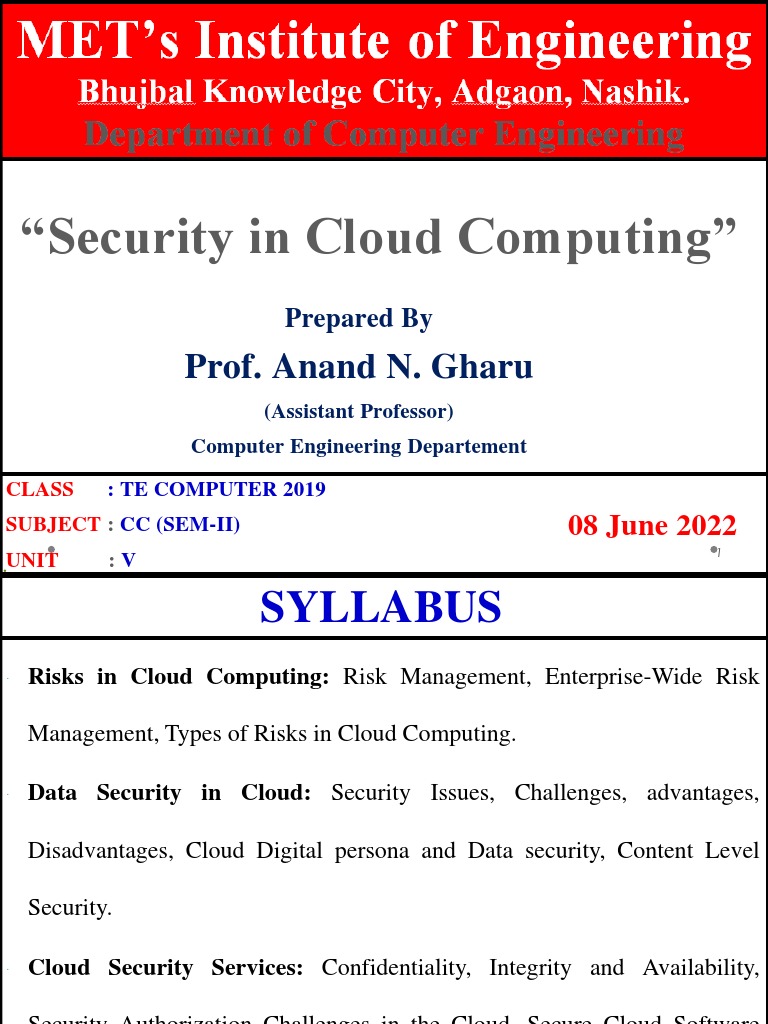 "Security in Cloud Computing": Prof. Anand N. Gharu | PDF | Cloud ...