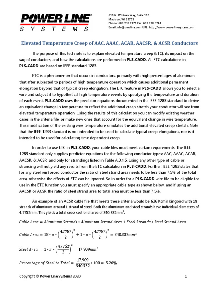Elevated Temperature Creep of AAC, AAAC, ACAR, AACSR, & ACSR Conductors ...