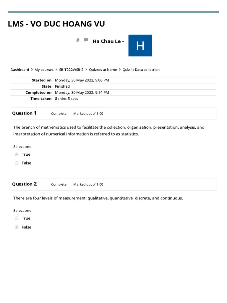 Quiz 1 - Data Collection - Attempt Review | PDF | Level Of Measurement ...