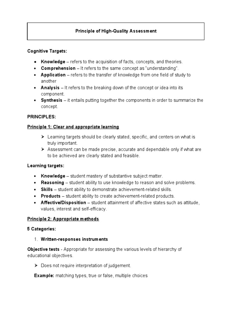 Principle of High-Quality Assessment | PDF | Educational Assessment ...