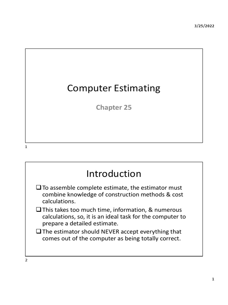 CHAPTER 25 Computer Estimating | PDF | Spreadsheet | Computing