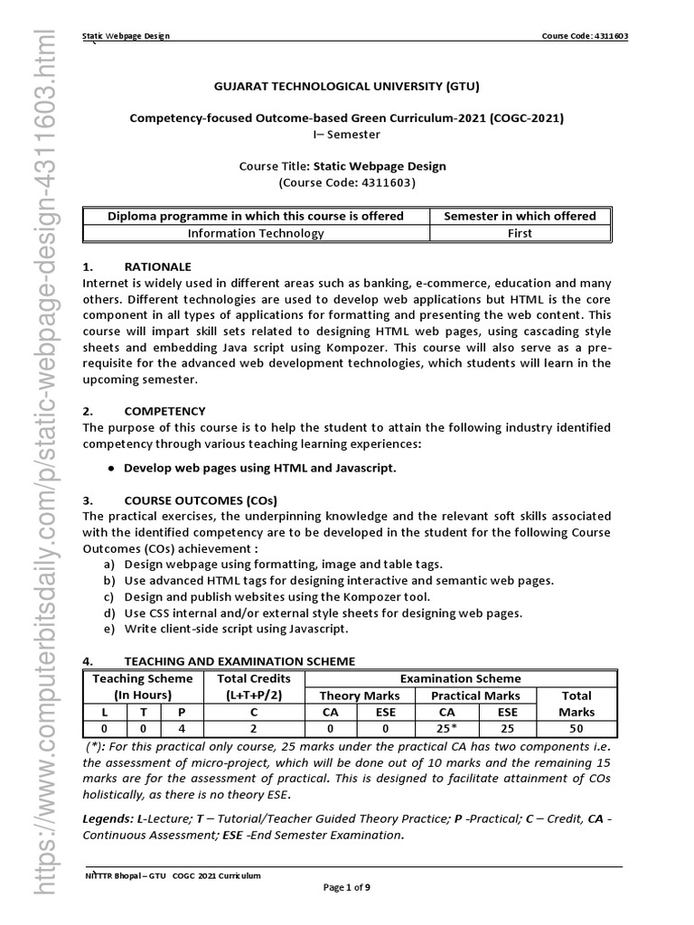 Static Webpage Design 4311603 Gtu Html Css Javascript Pdf Html Element World Wide Web 8005