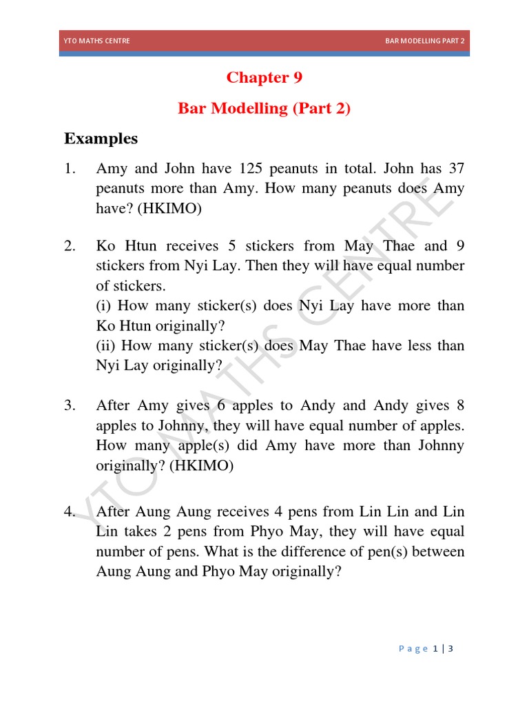 Examples: Bar Modelling (Part 2) | PDF