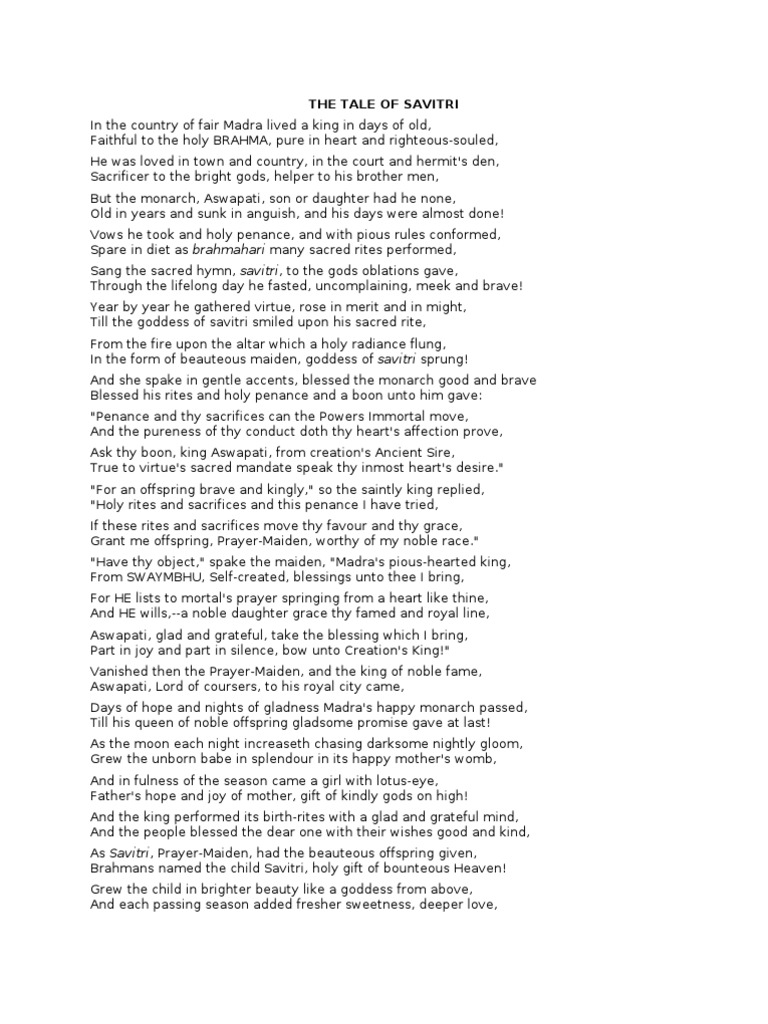 The Tale of Savitri | PDF | Penance | Sacrifice