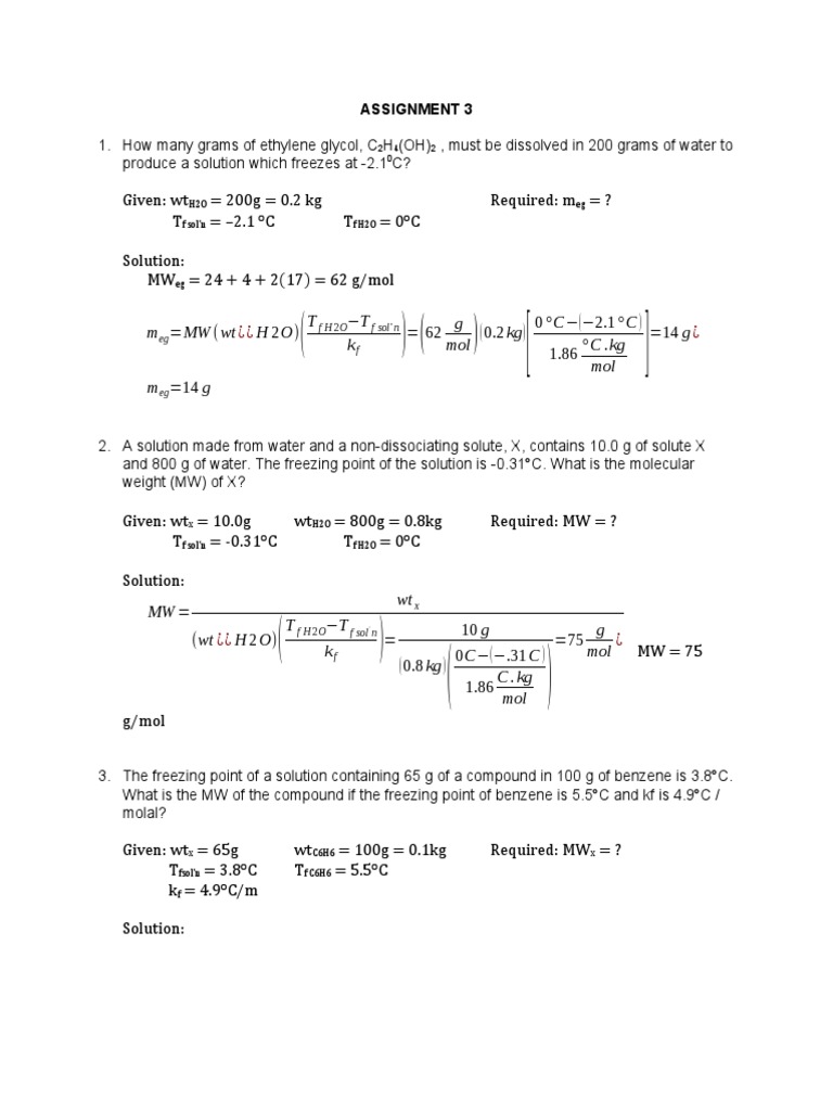Freezing and Boiling Point Calculations | PDF | Methanol | Chemistry
