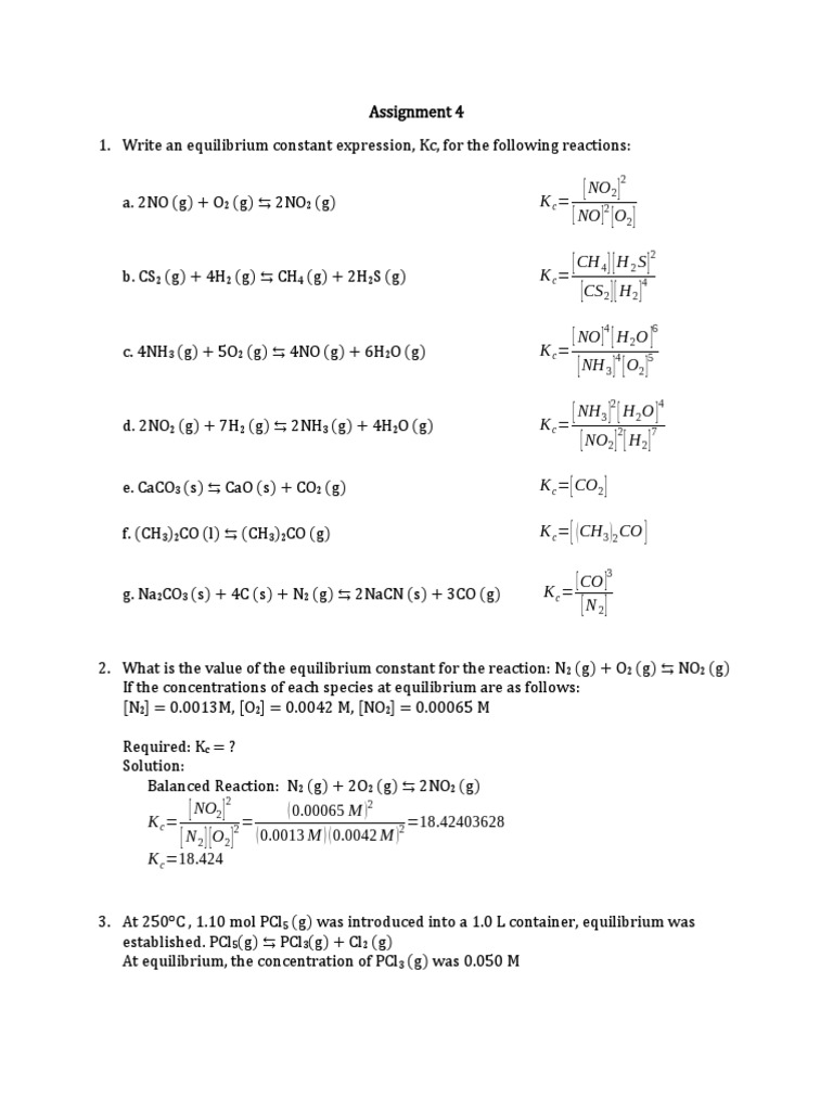 Assignment 4 Equilibrium (LEC) | PDF | Chemical Equilibrium | Continuum ...