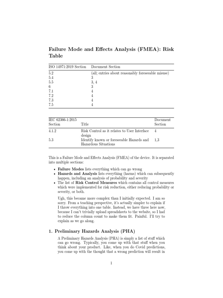 Risk Table Fmea | PDF | Risk | Prediction