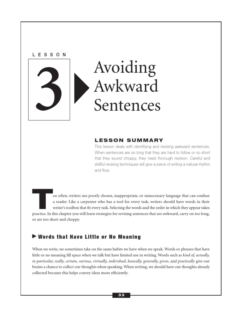 Avoiding Awkward Sentences: Lesson | PDF | Verb | Semantics