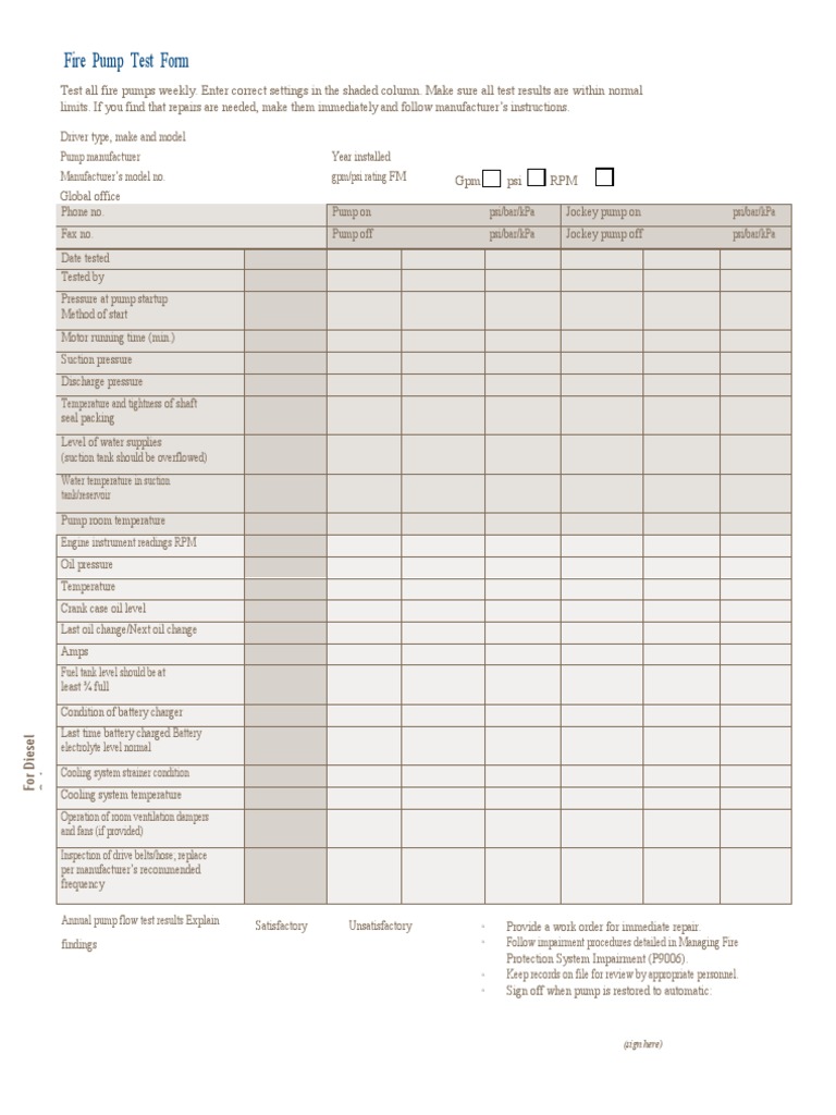 Fire Pump Test Form | PDF | Pump | Water