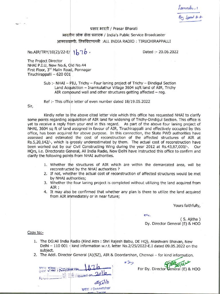 Nhai Correspondence | PDF