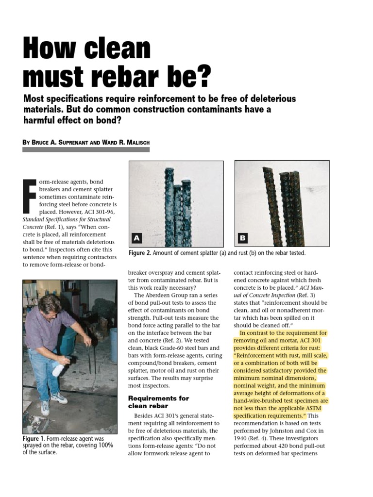 How Clean Must Rebar Be For Good Bonding With ACI Reference | PDF ...