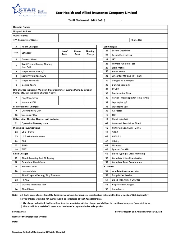 Hospital Document Tariff Statement (Mini SOC) | PDF | Clinical Medicine ...