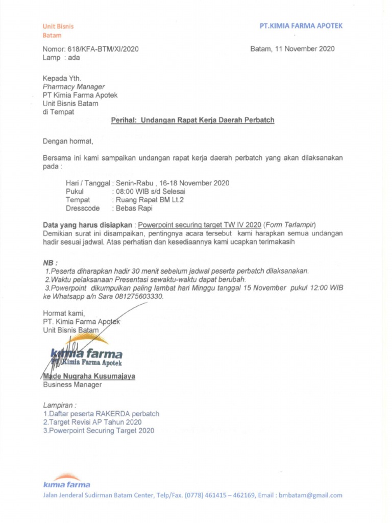 Undangan RAKERDA BM Batam | PDF
