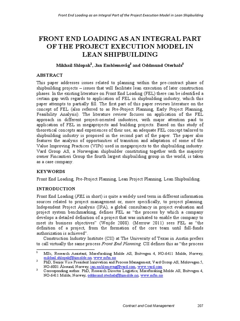 Shlopak Et Al. 2014 - Front End Loading As An Integral Part of The ...