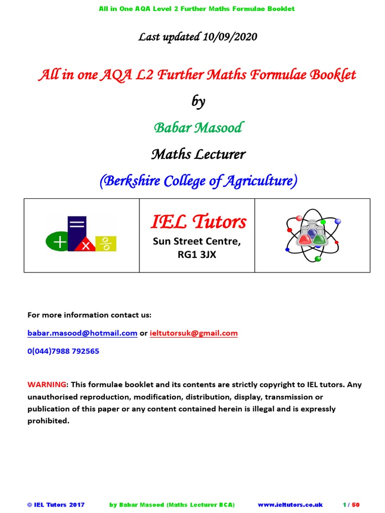 All in One L2 Further Maths Formulae Booklet | PDF | Quadratic Equation ...