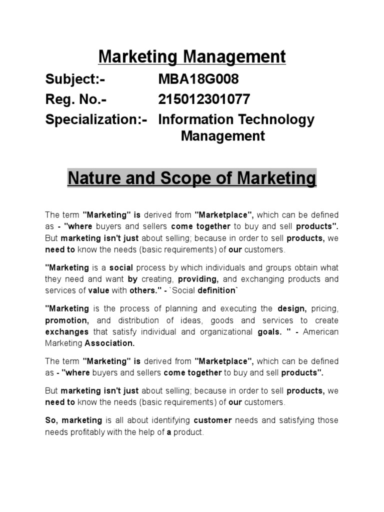 Nature and Scope of Marketing | PDF | Marketing | Sales