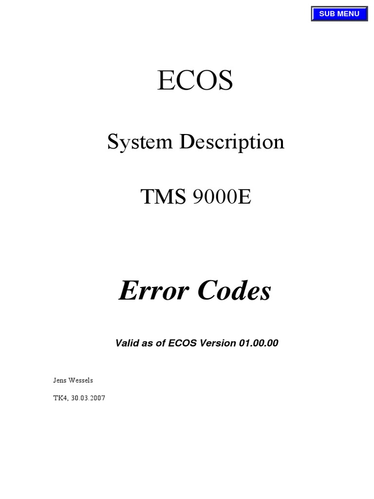 ECOS Error Codes TMS 9000E | PDF | Input/Output | Sensor