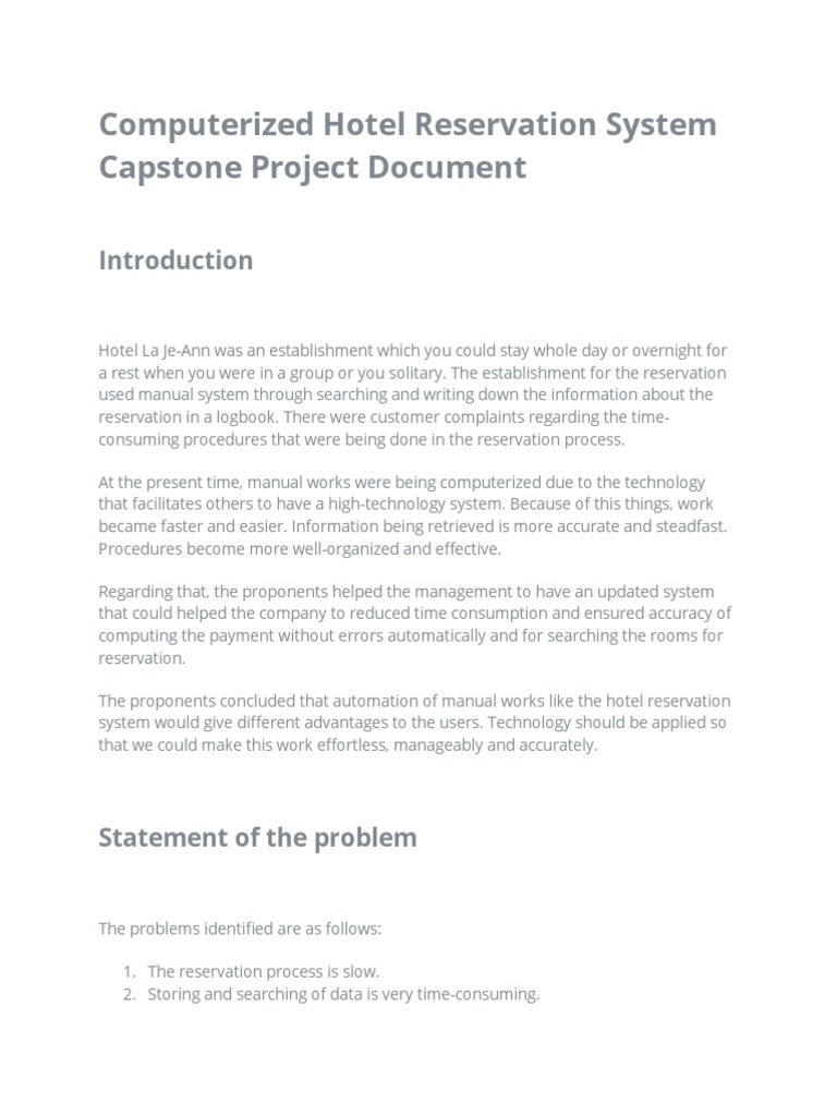 Computerized Hotel Reservation System Capstone Project Document | PDF ...