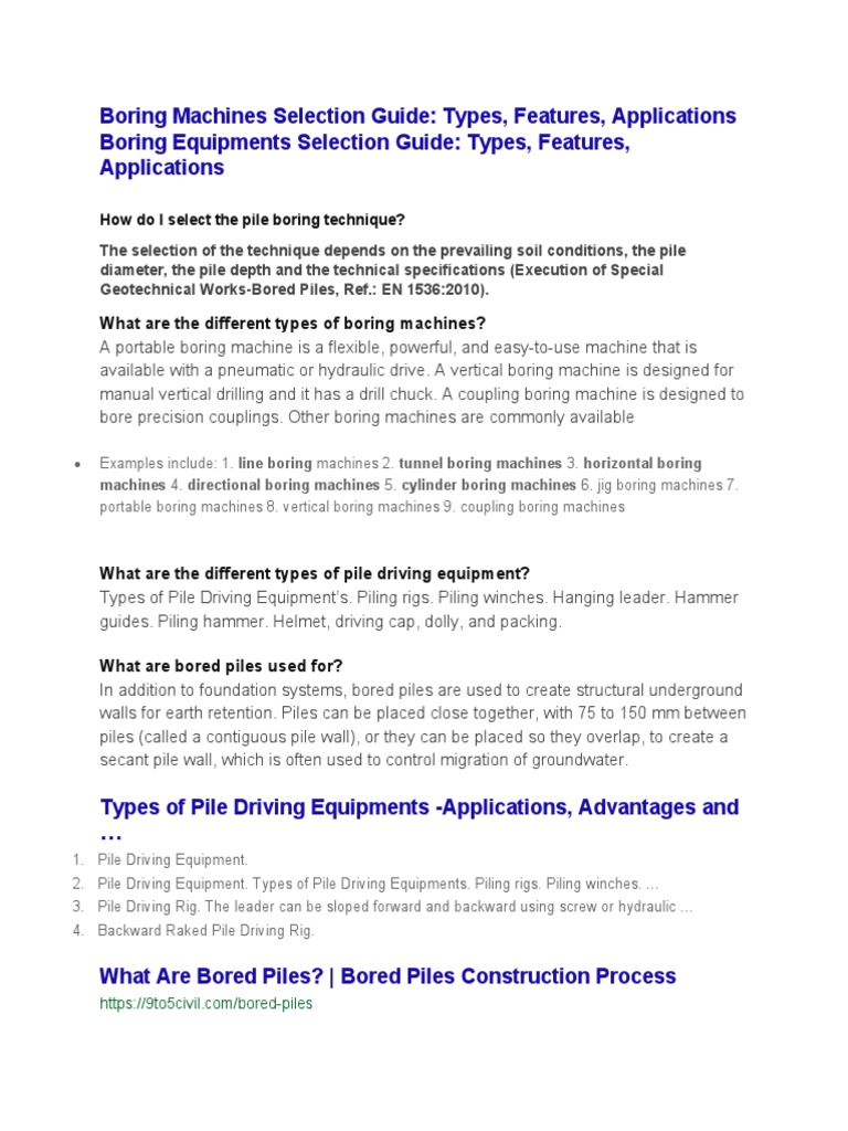 Boring Machines Selection Guide | PDF | Deep Foundation | Drilling