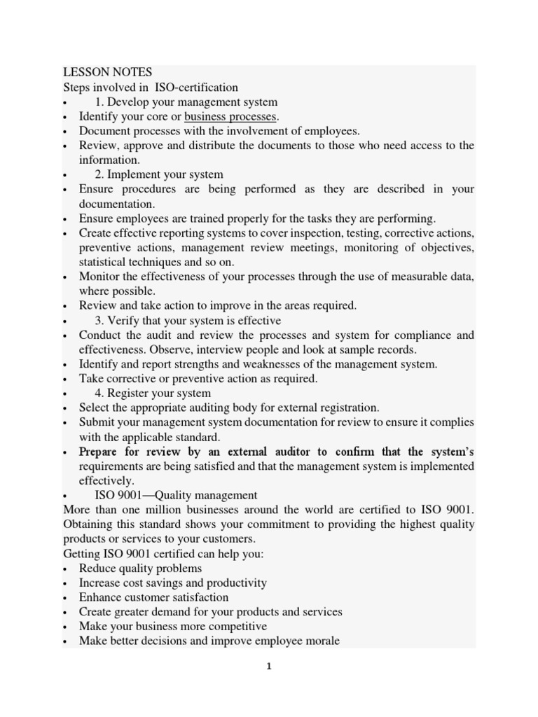 QMS Lesson Notes | PDF | Iso 9000 | Audit