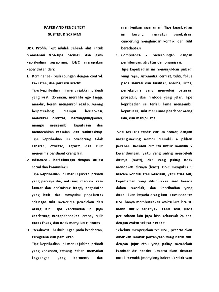 Panduan Tes DISC dan MMI | PDF