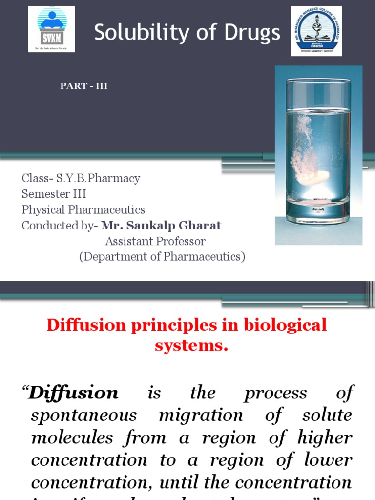 Solubility of Drugs - PART III - Sankalp Gharat | PDF | Diffusion | Solvation