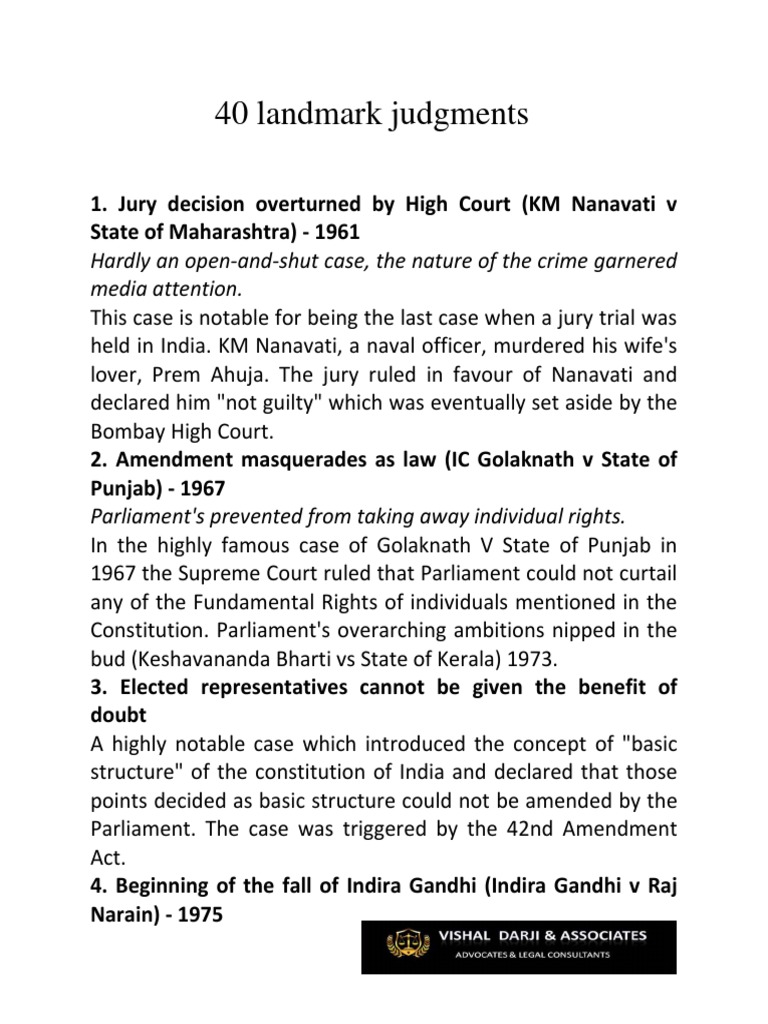 40 Landmark Judgments: Hardly An Open-And-Shut Case, The Nature of The ...