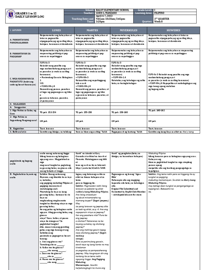 DLL Filipino-1 Q3 W8 | PDF