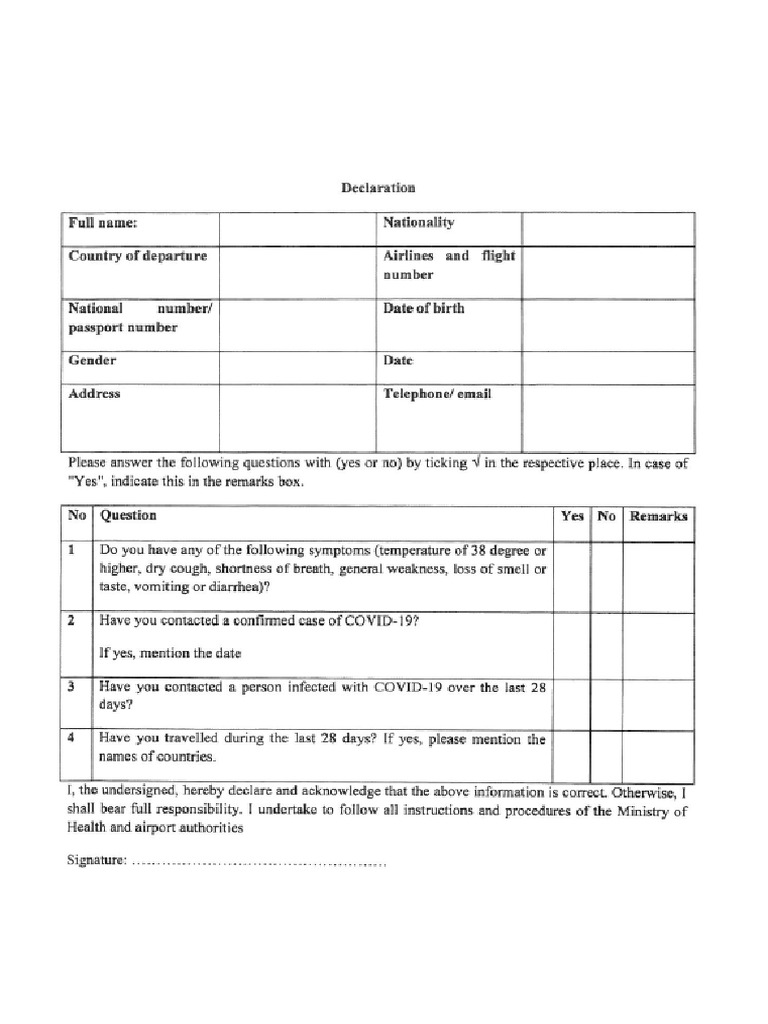 Jordan Declaration Form | PDF