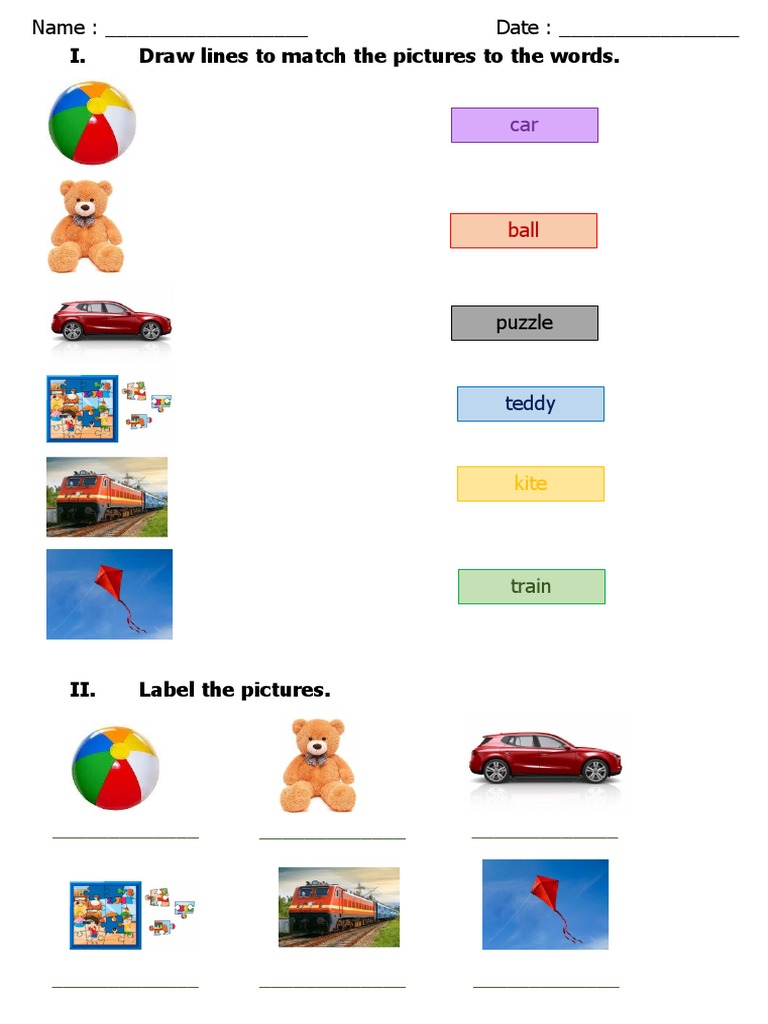 Draw Lines To Match The Pictures To The Words | PDF | Games ...