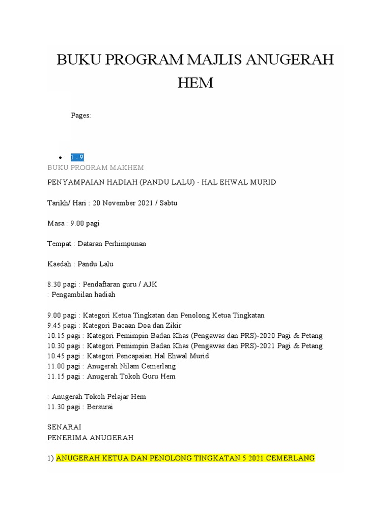 Anugerah Hem CTH | PDF