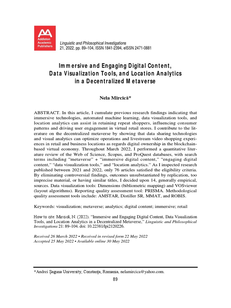 Immersive and Engaging Digital Content, Data Visualization Tools, and ...