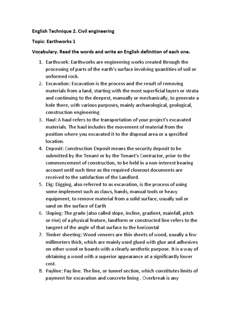 Earthworks 1, Vocabulary, Civil Engineering | PDF | Deep Foundation ...