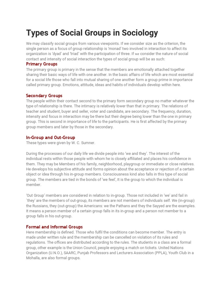 Types of Social Groups in Sociology | PDF | Society | Caste