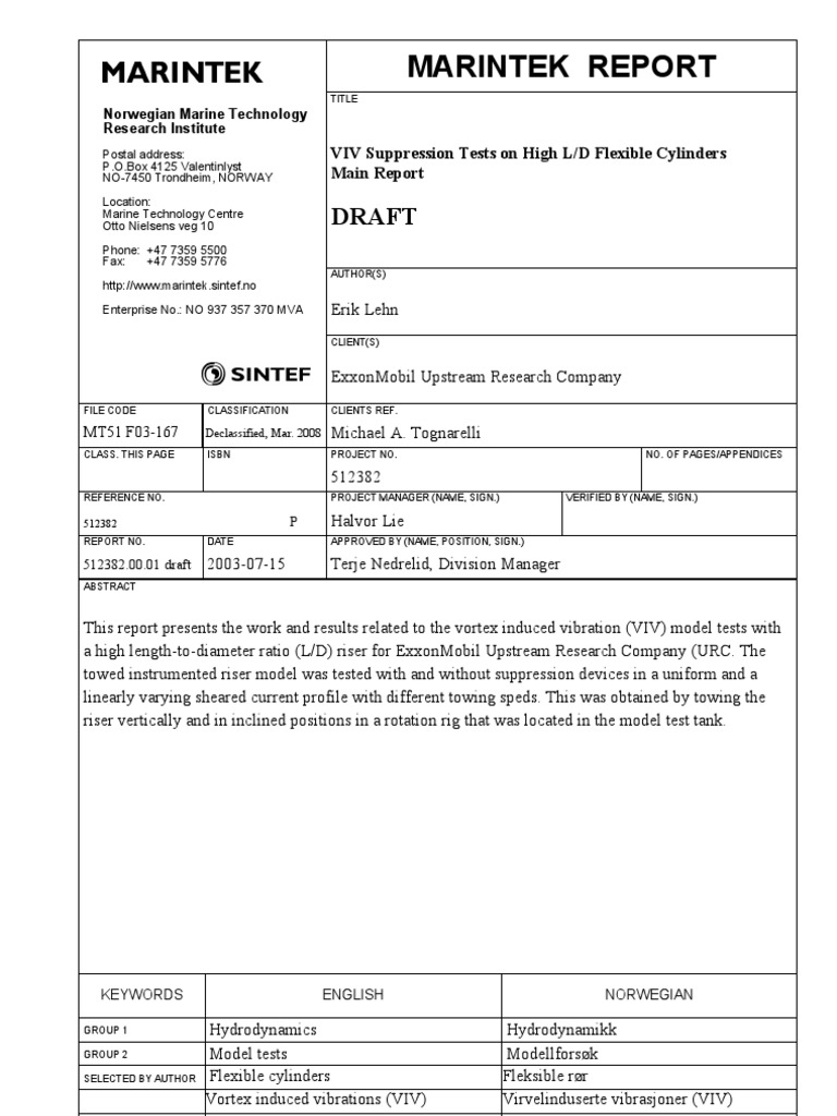 URC 10-m VIV Test Marintek Report | PDF | Cartesian Coordinate System ...