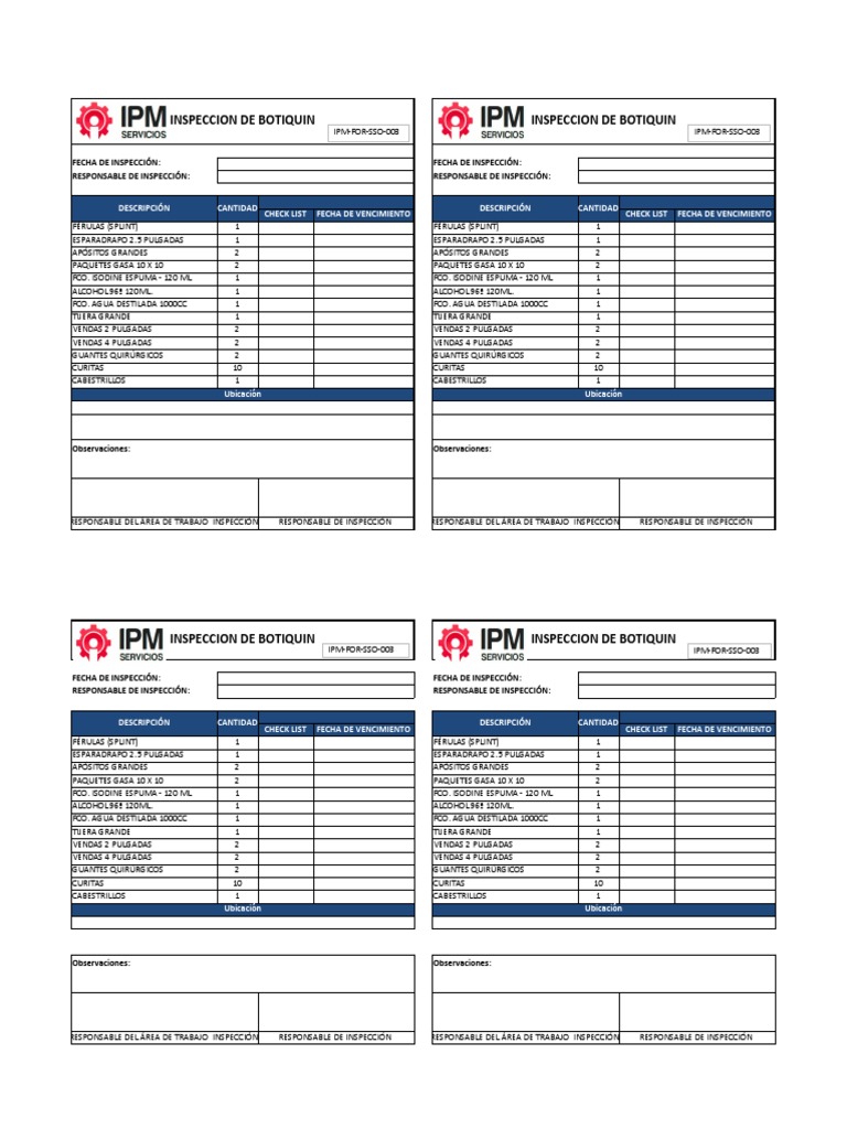 IPM-FOR-SSO-002 Check List de Botiquines | PDF