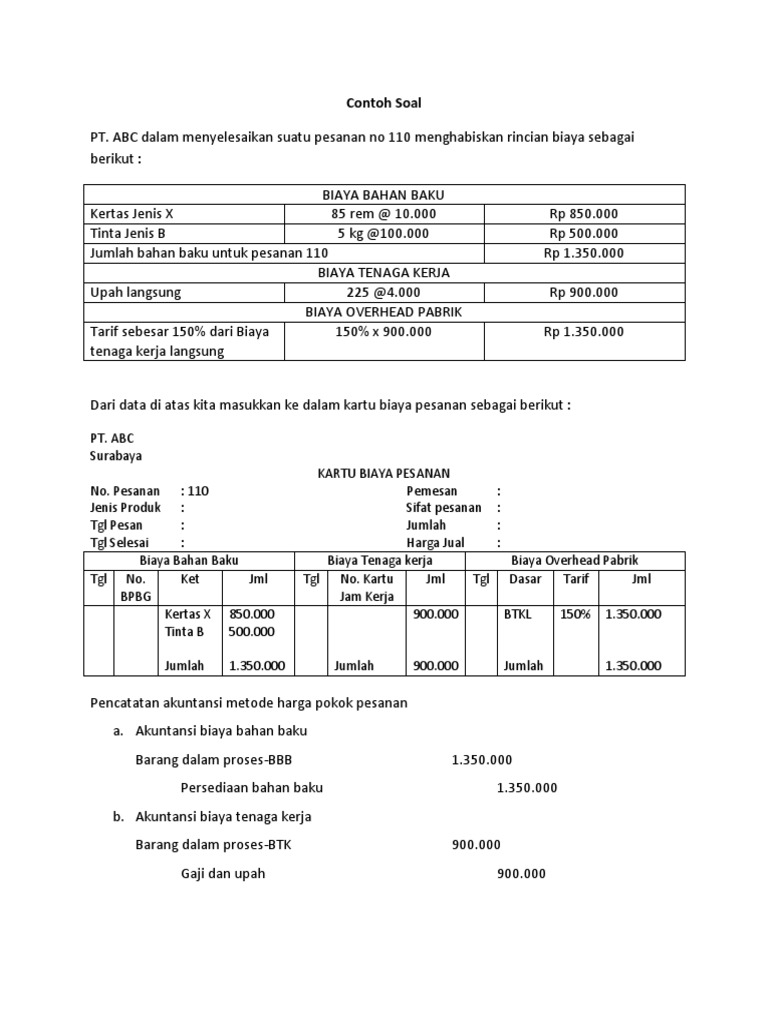 Contoh Soal Kartu Pesanan PDF | PDF