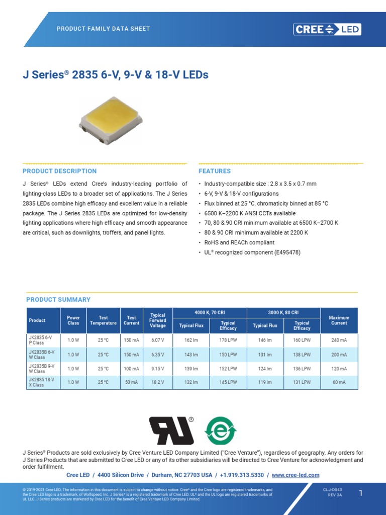 Datasheet JSeries 2835 | PDF | Light Emitting Diode | Electrical ...